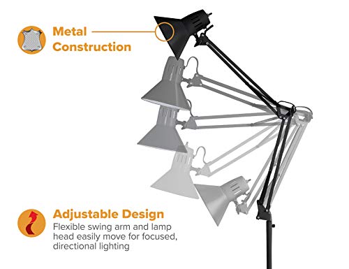 Bostitch Office VLF100F Swing Arm Metal Floor Lamp, 72" Tall with Multi-Joint Adjustment, Includes Replaceable LED Bulb (VLF), Black