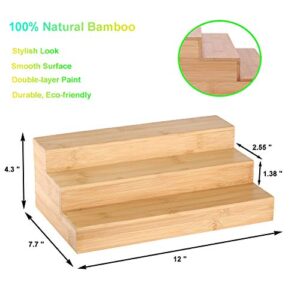 MillTu Bamboo Spice Rack Organizer for Cabinet 3 Tier Countertop Step Spice Shelf for Kitchen Storage and Organizer (2 Pack, Cabinet)