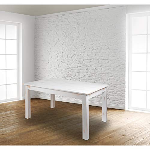 EMMA + OLIVER 60" x 38" Rectangular Antique Rustic White Solid Pine Farm Dining Table