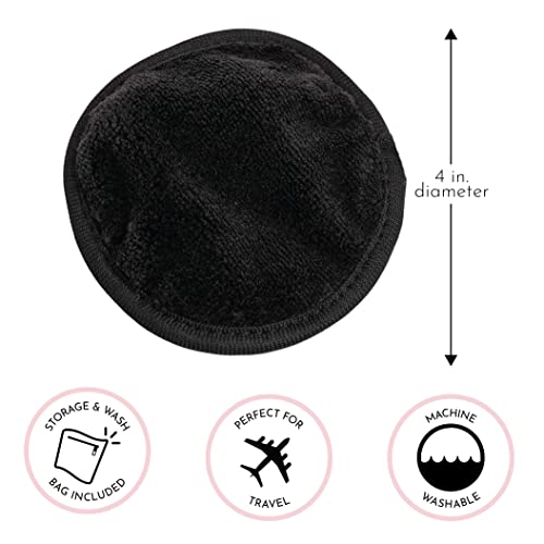 S&T INC. Reusable Makeup Remover Pads with Laundry Bag, Wash Cloths for Your Face, Microfiber Face Cloths Clean Makeup, Eyeliner, Mascara, and Oil from Skin, Black, 4 Inch Diameter, 5 Pack