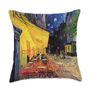 masterpiececafe vincent van gogh art collection night cafe terrace on the place du forum by vincent van gogh throw pillow, 18x18, multicolor