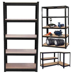 storage shelving racking units - garage shed workshop industrial boltless heavy duty metal shelves - multipurpose workbench - 5 tier, 77"x39"x20"(hwd) - 5 year warranty - black