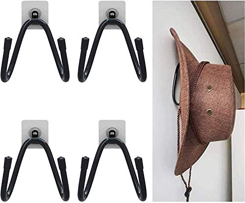 Cowboy Hat Rack Hat Holder Hat Organizer Hat Hanger Hat Wall Mount - Adhesive Metal Hooks - Easy to install - 4 Pack - No Hat