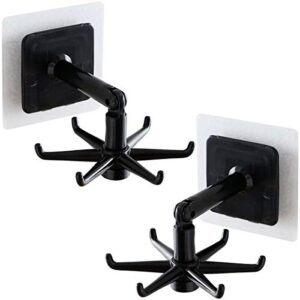 goeielewe 2pcs kitchen utensil holder hooks heavy duty, plastic self-adhesive hooks 360 ° rotatable folding wall hangers racks with 6 hooks for kitchen, bathroom, office (black)