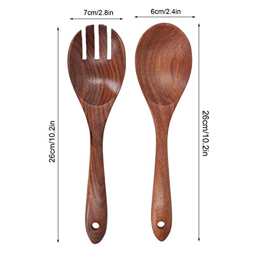 2 Pcs Salad Tongs, Wooden Salad Servers, Fork and Spoon Set for Cooking