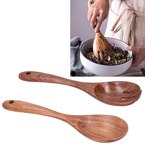 2 Pcs Salad Tongs, Wooden Salad Servers, Fork and Spoon Set for Cooking