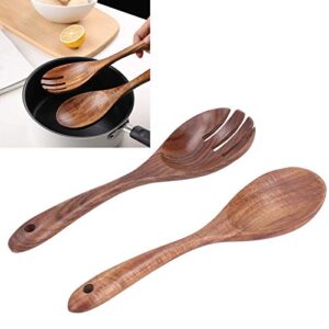 2 Pcs Salad Tongs, Wooden Salad Servers, Fork and Spoon Set for Cooking