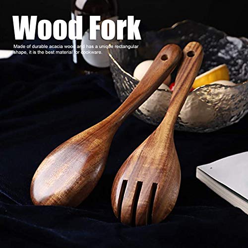 2 Pcs Salad Tongs, Wooden Salad Servers, Fork and Spoon Set for Cooking