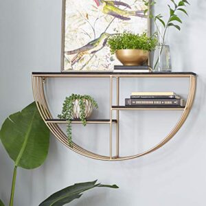 deco 79 wood 3 shelf wall shelf with half moon shape, 28" x 7" x 15", gold