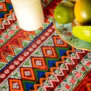 SUTAVIA Pompom Tassel Tablecloth for Bohemian Rectangle Table Covers，Wrinkle Free Linen Bohemian Style Design Table Cloth for for Dining Room, Tabletop Decoration (Red, 60"x84")