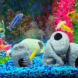 5 Pack Stackable Aquarium Decoration Rock Caves- Ceramic Fish Tank Hideout Cave Stone Ornaments in 5 Styles Professional Betta Cave Hideaway Tunnel for Territorial Fish Shrimp Cichlid Hiding Breeding