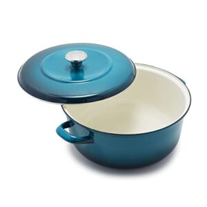 merten & storck german enameled iron, round 5.3qt dutch oven pot with lid, aegean teal