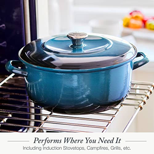 Merten & Storck German Enameled Iron, Round 5.3QT Dutch Oven Pot with Lid, Aegean Teal