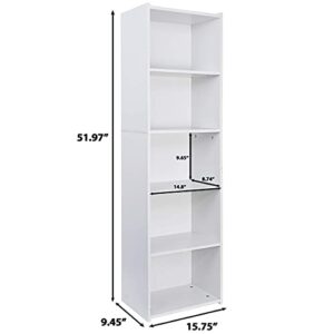 SUPER DEAL Wood Bookcase 5-Tier Open Shelf Narrow Tall Cube Bookshelf for Small Spaces Freestanding Display Storage Organizer for Kids Bedroom Home Office Apartment, 52 Inch White