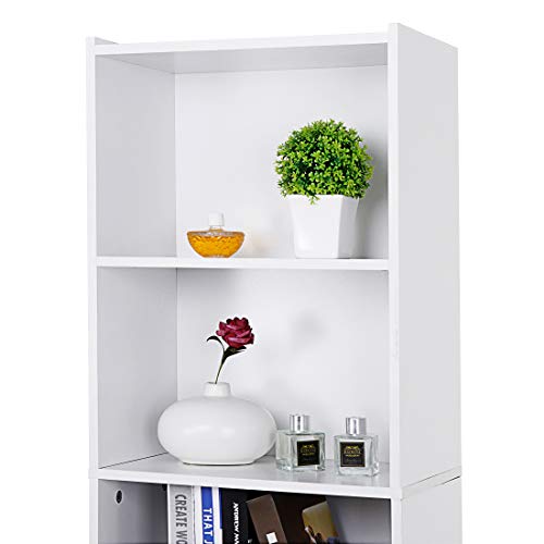 SUPER DEAL Wood Bookcase 5-Tier Open Shelf Narrow Tall Cube Bookshelf for Small Spaces Freestanding Display Storage Organizer for Kids Bedroom Home Office Apartment, 52 Inch White