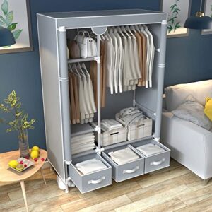 ASSICA Portable Wardrobe Durable Clothes Closet Non-Woven Fabric Storage Organizer with Three Drawer Boxes and Hanging Rack- Easy to install, Not for outside use, 44.5" x 18.0" x67.0" (Gray)