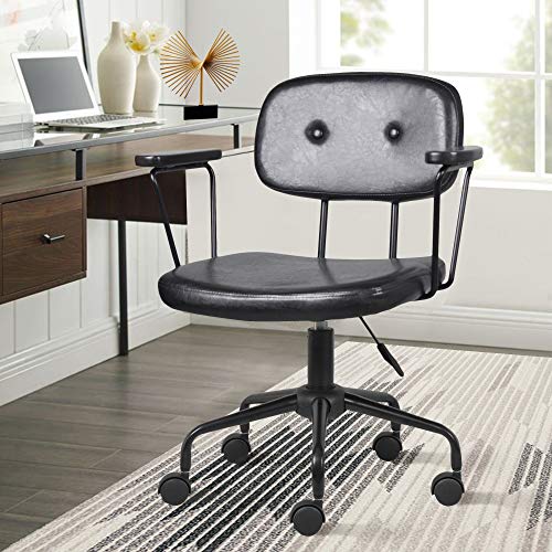 StoolStool Mid Century Computer Desk Chair - Classic Retro Office Chair with Comfy Black Faux Leather - Adjustable and Swivel Task Office Chair with Armrest - Industrial Looking