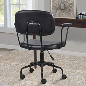 StoolStool Mid Century Computer Desk Chair - Classic Retro Office Chair with Comfy Black Faux Leather - Adjustable and Swivel Task Office Chair with Armrest - Industrial Looking