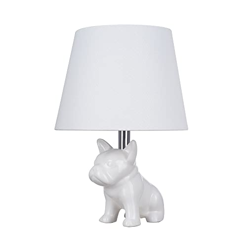 Catalina Lighting Whimsical Ceramic French Bulldog Table Lamp, 15.5", White