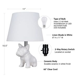 Catalina Lighting Whimsical Ceramic French Bulldog Table Lamp, 15.5", White