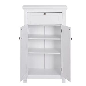 Spirich Freestanding Bathroom Cabinet with Drawer and Adjustable Shelf, Floor Tall Storage Cabinet (White)