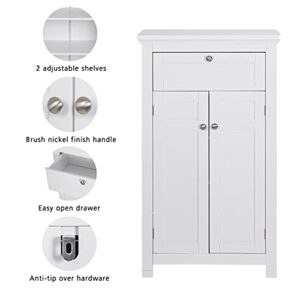 Spirich Freestanding Bathroom Cabinet with Drawer and Adjustable Shelf, Floor Tall Storage Cabinet (White)