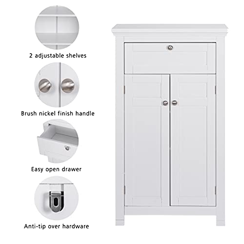 Spirich Freestanding Bathroom Cabinet with Drawer and Adjustable Shelf, Floor Tall Storage Cabinet (White)