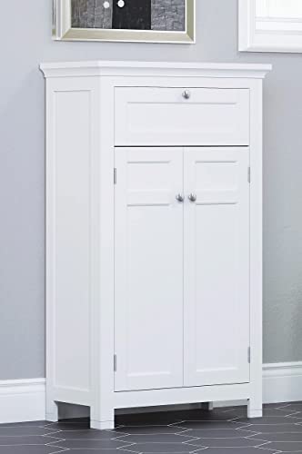 Spirich Freestanding Bathroom Cabinet with Drawer and Adjustable Shelf, Floor Tall Storage Cabinet (White)