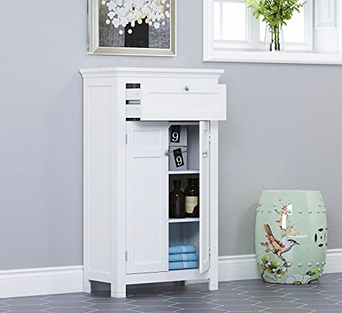 Spirich Freestanding Bathroom Cabinet with Drawer and Adjustable Shelf, Floor Tall Storage Cabinet (White)