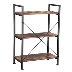 BEWISHOME 3 Tier Bookshelf Organizer, Rustic Brown Small Bookshelf for Small Spaces, Industrial Wooden Storage Bookcase with Metal Frame for Bedroom Living Room and Home Office JCJ32Z