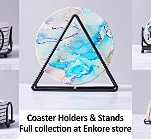 ENKORE Coaster Holder Extra Wide Triangle Design - Black Metal Rack Hold 4 to 8 Pieces Upright Standing for Better Display and Storage or Handle - Fit Round or Square Drink Mats, Sold Without Coasters