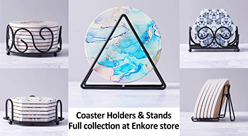 ENKORE Coaster Holder Extra Wide Triangle Design - Black Metal Rack Hold 4 to 8 Pieces Upright Standing for Better Display and Storage or Handle - Fit Round or Square Drink Mats, Sold Without Coasters