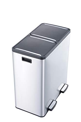 The Step N' Sort 18.5 Gallon Extra Large Capacity, Soft-Step, Dual Trash and Recycling Bin with Removable Inner Bins Silver