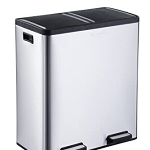 The Step N' Sort 18.5 Gallon Extra Large Capacity, Soft-Step, Dual Trash and Recycling Bin with Removable Inner Bins Silver