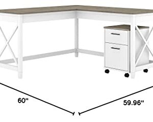 Bush Furniture Key West L Shaped Desk with 2 Drawer Mobile File Cabinet, 60W, Pure White and Shiplap Gray