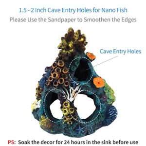 Uniclife Aquarium Decorations Resin Coral Rock Mountain Cave Fish Tank Decor Ornaments Fish House for Betta Rest Hide Play Breed