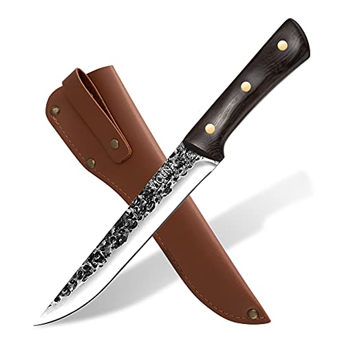 VICUNA Fillet Knife Pointed Boning Knife with Leather Sheath (Straight Boning Knife 7 inch)’