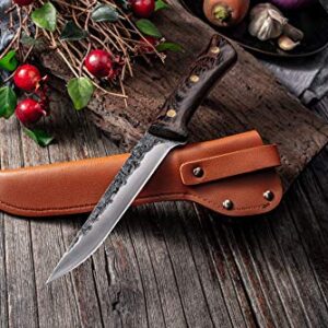 VICUNA Fillet Knife Pointed Boning Knife with Leather Sheath (Straight Boning Knife 7 inch)’