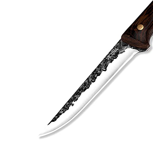 VICUNA Fillet Knife Pointed Boning Knife with Leather Sheath (Straight Boning Knife 7 inch)’