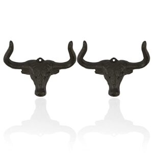 30go cast iron longhorn steer wall hook-5" bull head decorative hanger heavy duty rustic western decor | includes screws and anchors