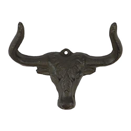 30GO Cast Iron Longhorn Steer Wall Hook-5" Bull Head Decorative Hanger Heavy Duty Rustic Western Decor | Includes Screws and Anchors