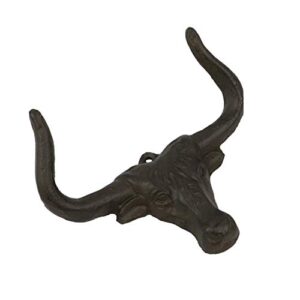 30GO Cast Iron Longhorn Steer Wall Hook-5" Bull Head Decorative Hanger Heavy Duty Rustic Western Decor | Includes Screws and Anchors