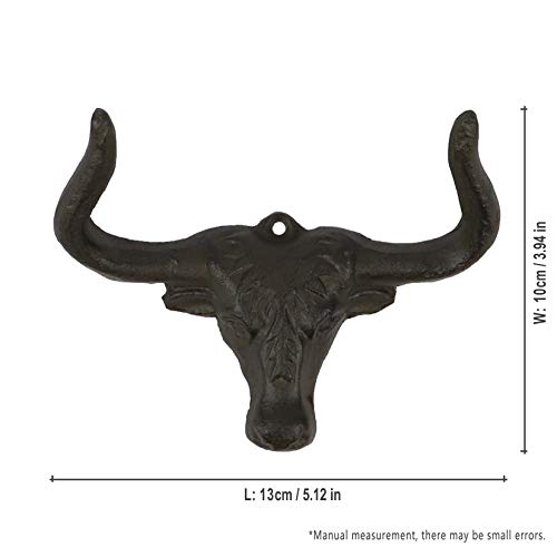 30GO Cast Iron Longhorn Steer Wall Hook-5" Bull Head Decorative Hanger Heavy Duty Rustic Western Decor | Includes Screws and Anchors