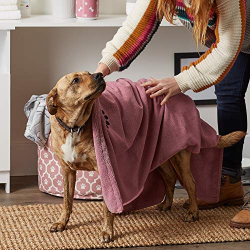 Bone Dry Pet Grooming Towel Collection Absorbent Microfiber X-Large, 41x23.5", Embroidered Rose