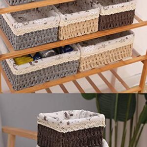 Woven Baskets for Storage Free Life Woven Baskets, Handmade Paper Rope Organizing Baskets Set, Square Nesting Baskets with Liner, Decorative Home Storage Bin (Set of 3) (Gray Set)