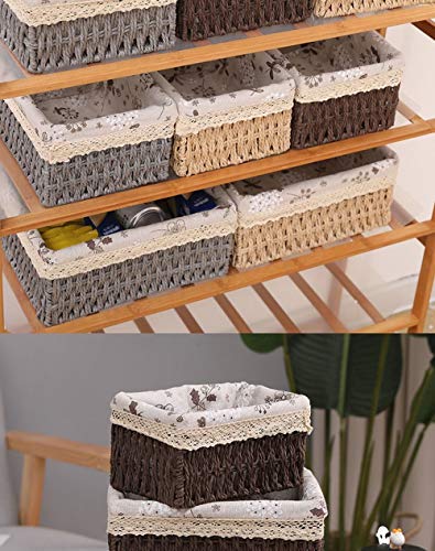 Woven Baskets for Storage Free Life Woven Baskets, Handmade Paper Rope Organizing Baskets Set, Square Nesting Baskets with Liner, Decorative Home Storage Bin (Set of 3) (Gray Set)