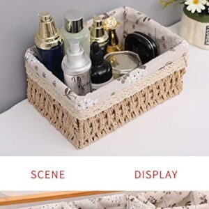 Woven Baskets for Storage Free Life Woven Baskets, Handmade Paper Rope Organizing Baskets Set, Square Nesting Baskets with Liner, Decorative Home Storage Bin (Set of 3) (Gray Set)