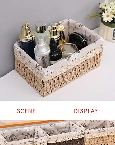 Woven Baskets for Storage Free Life Woven Baskets, Handmade Paper Rope Organizing Baskets Set, Square Nesting Baskets with Liner, Decorative Home Storage Bin (Set of 3) (Gray Set)