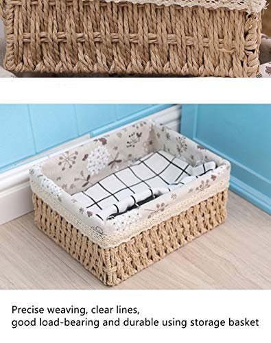 Woven Baskets for Storage Free Life Woven Baskets, Handmade Paper Rope Organizing Baskets Set, Square Nesting Baskets with Liner, Decorative Home Storage Bin (Set of 3) (Gray Set)