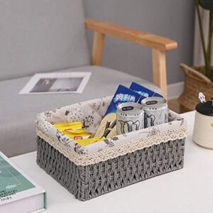 Woven Baskets for Storage Free Life Woven Baskets, Handmade Paper Rope Organizing Baskets Set, Square Nesting Baskets with Liner, Decorative Home Storage Bin (Set of 3) (Gray Set)